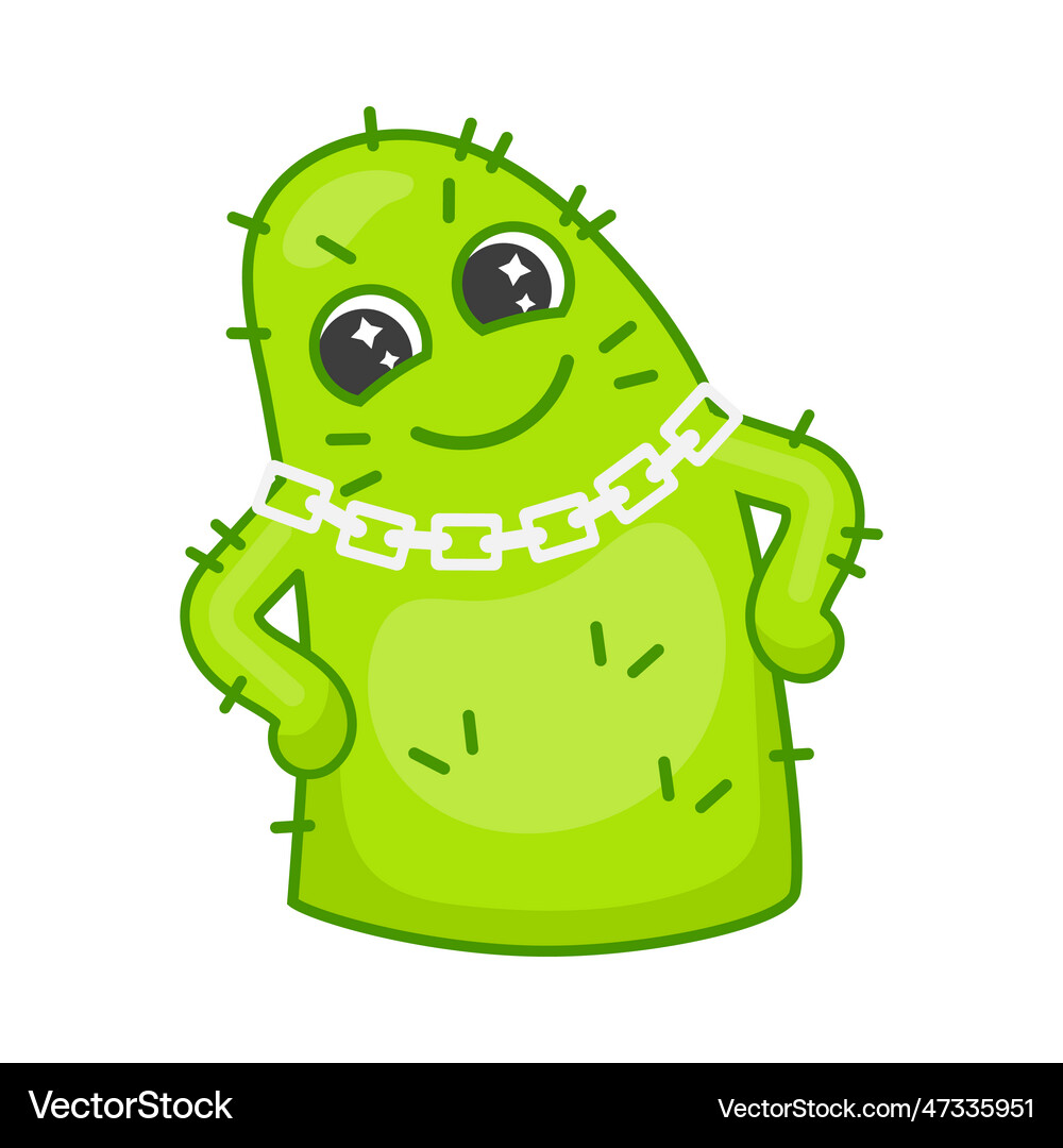 Bossy cactus cartoon character sticker Royalty Free Vector