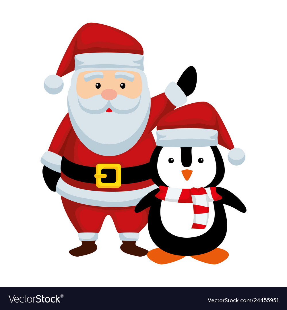 Cute christmas santa claus and penguin Royalty Free Vector