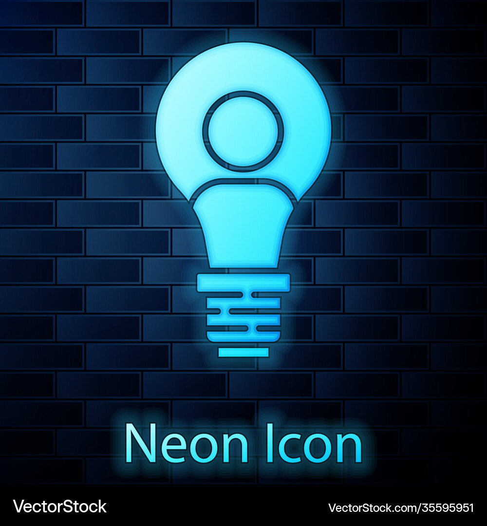 Glowing neon human head with lamp bulb icon Vector Image