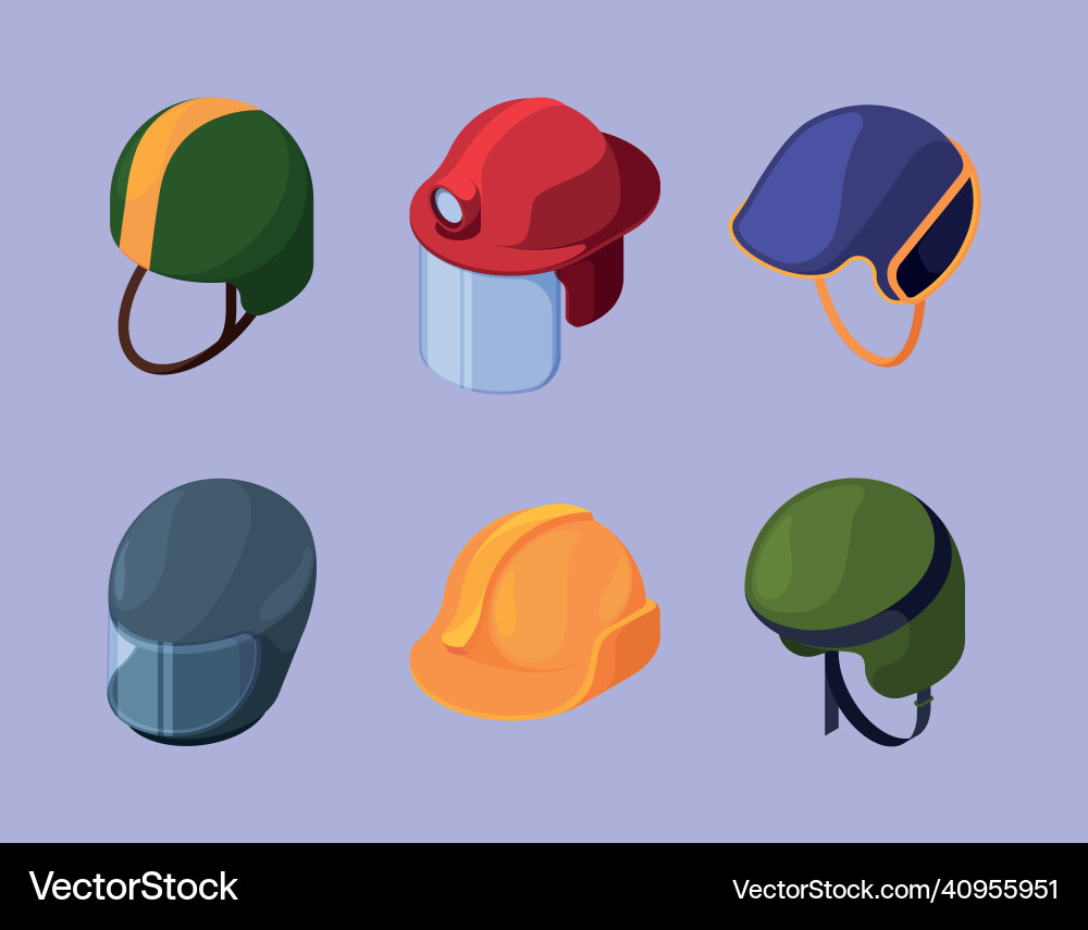 Helmet isometric workers and sport helmets Vector Image