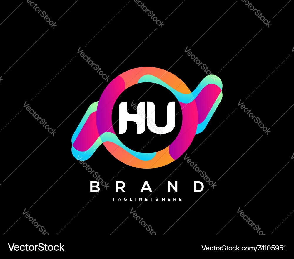 Letter hu initial logo with colorful Royalty Free Vector