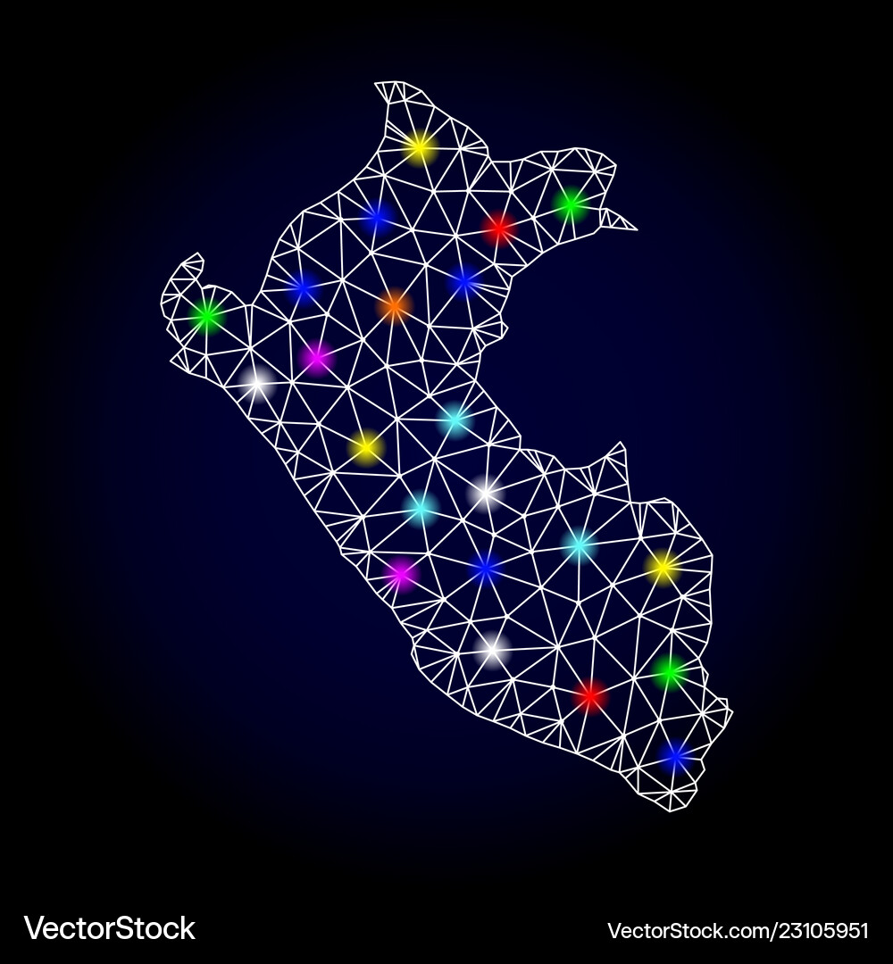 Network mesh map of peru with glare spots Vector Image