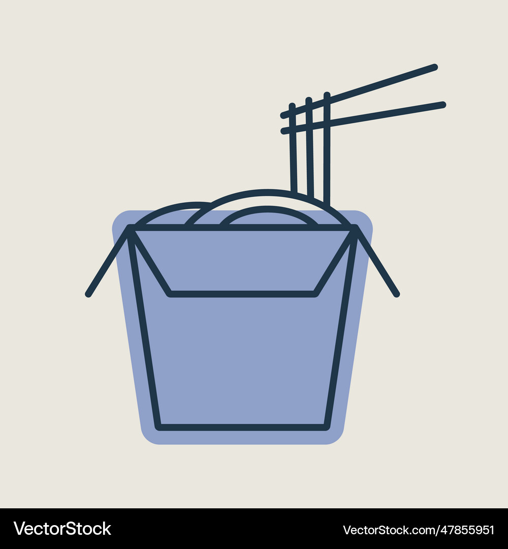 Noodles in thin line box with chopsticks Vector Image