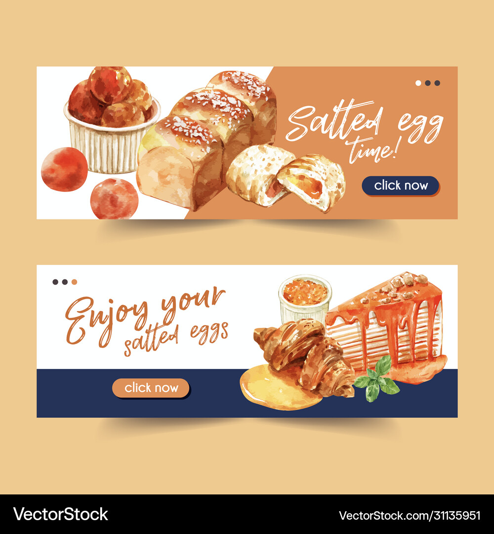 Salted egg banner design with pie crepe cake Vector Image