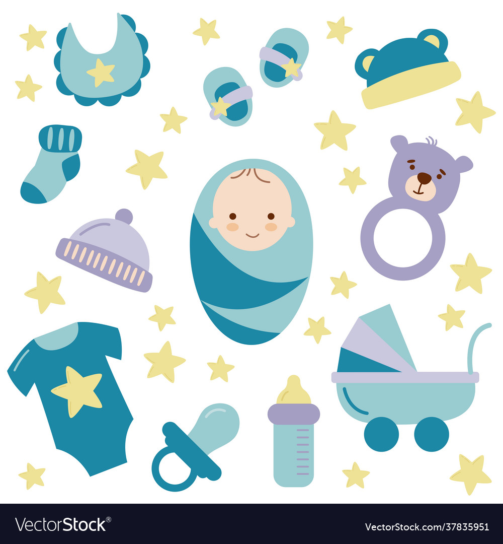 Set elements for birth a boy Royalty Free Vector Image