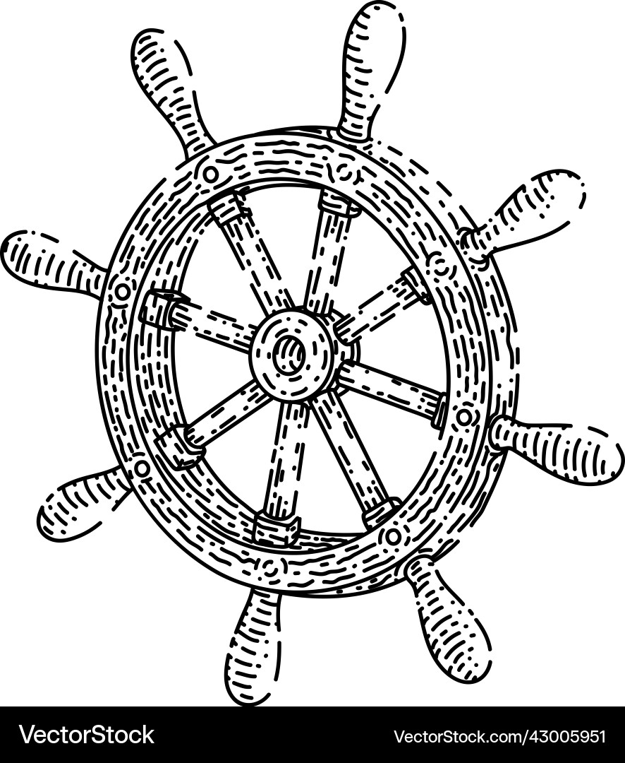 Ship rudder sketch hand drawn Royalty Free Vector Image