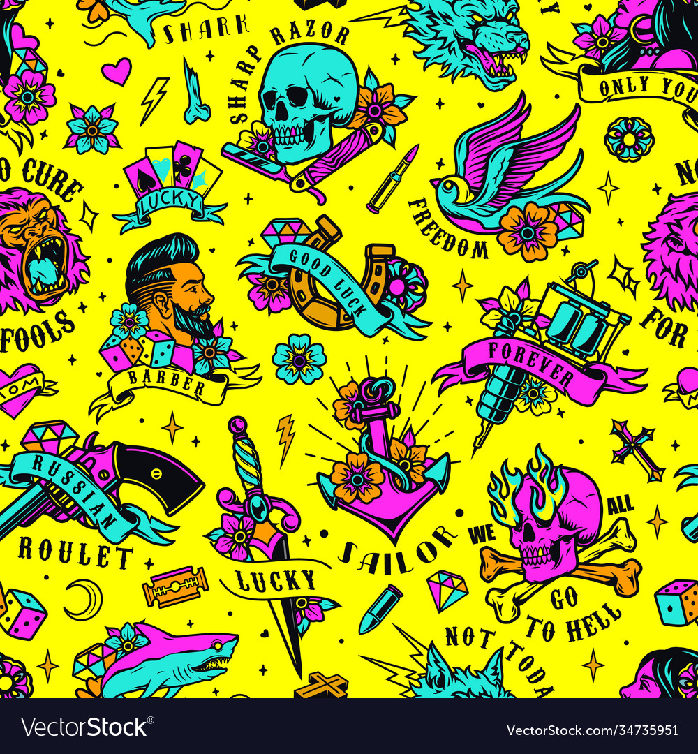 Tattoos seamless pattern Royalty Free Vector Image