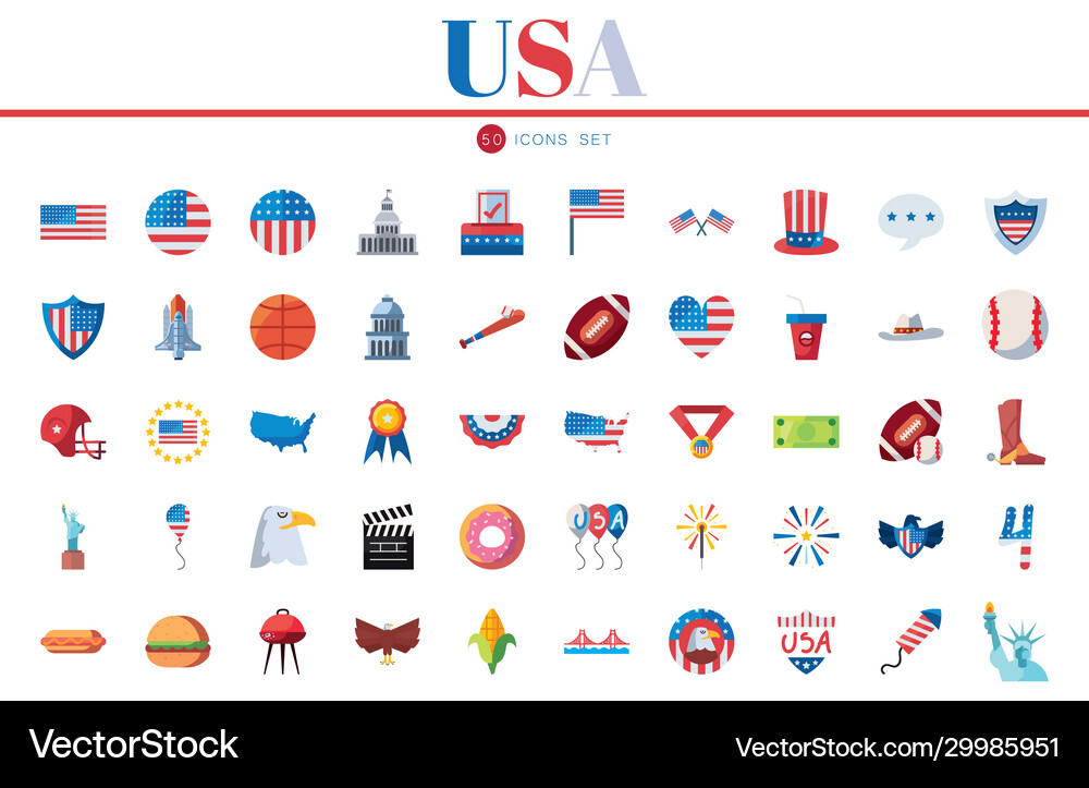 Usa fill style icon set design Royalty Free Vector Image