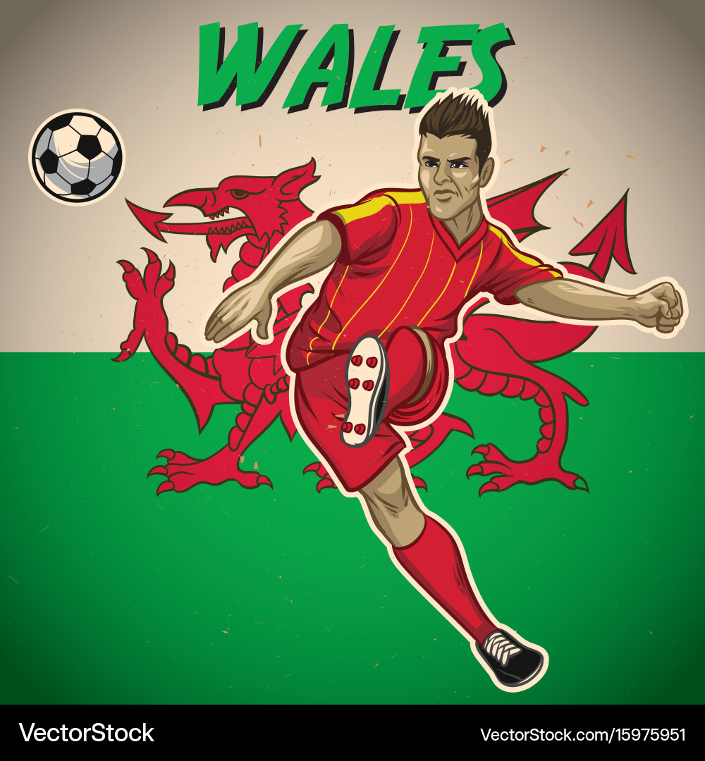 Wales soccer player with flag background Vector Image