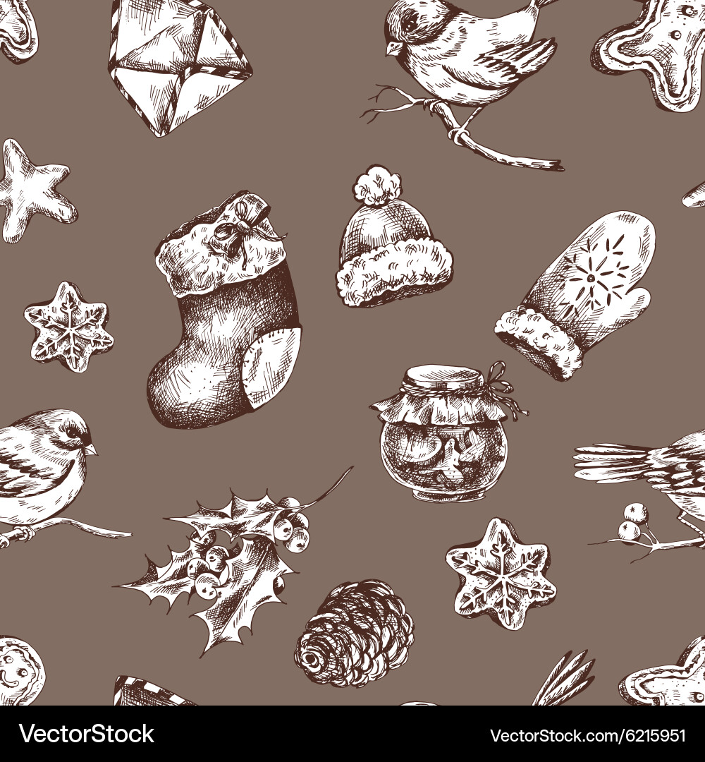 Winter hand drawn seamless background Royalty Free Vector