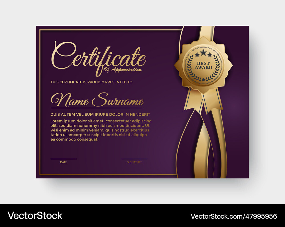 Elegant purple certificate award template Vector Image