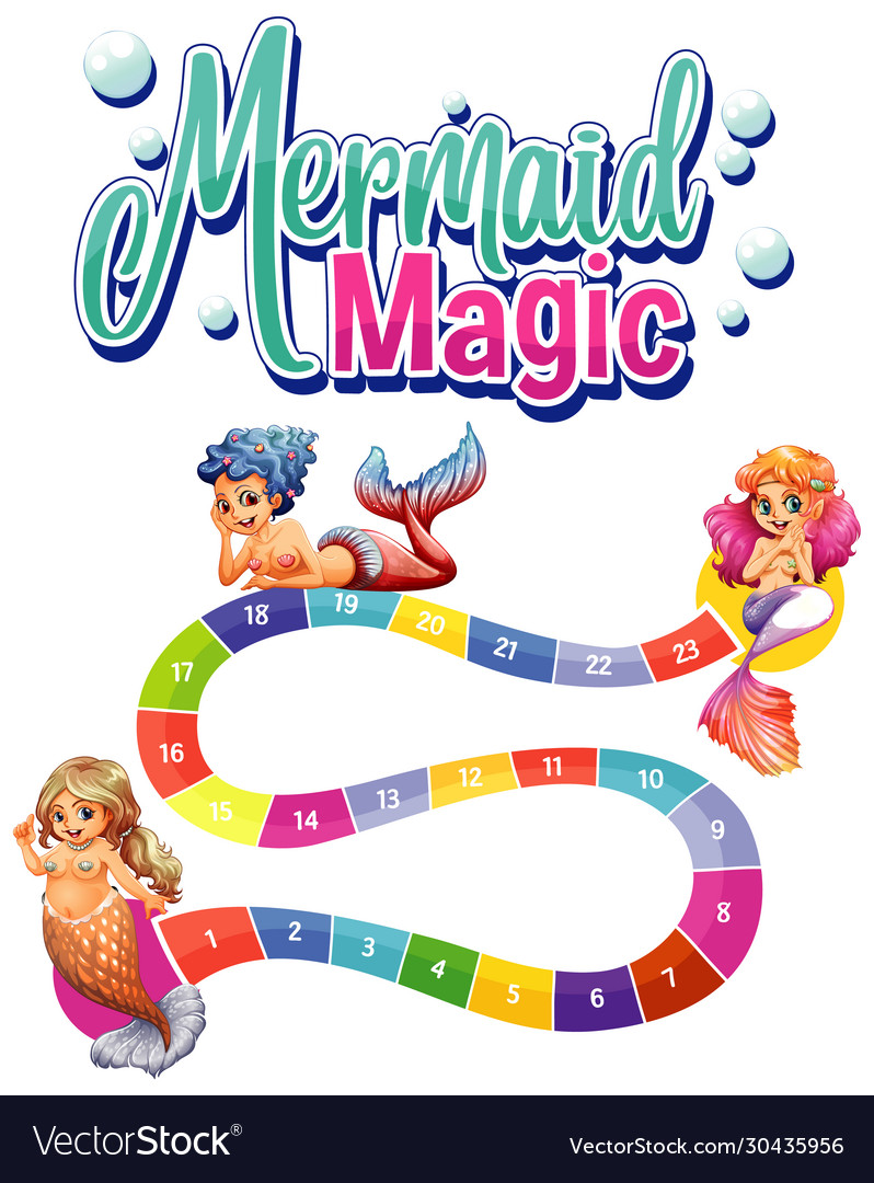 Game template with three mermaids and numbers Vector Image