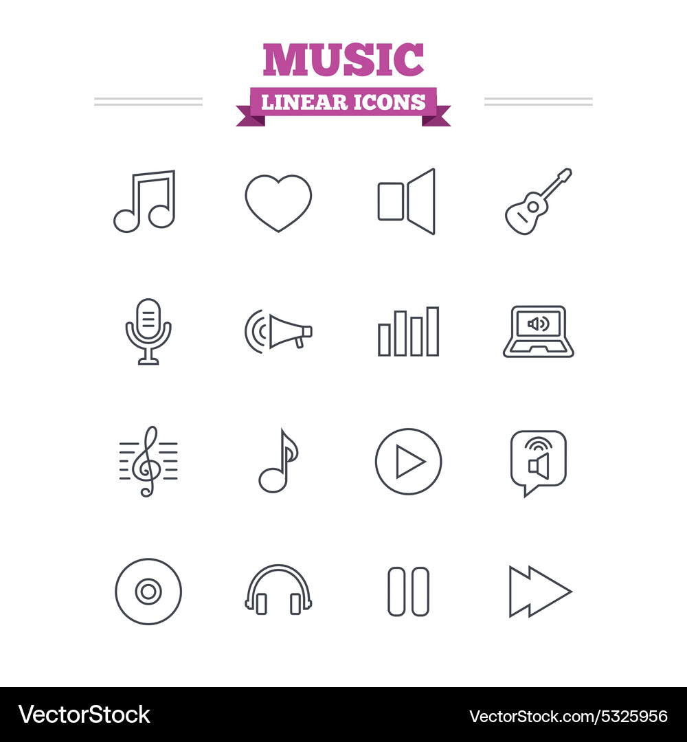 Music linear icons set Thin outline signs Vector Image