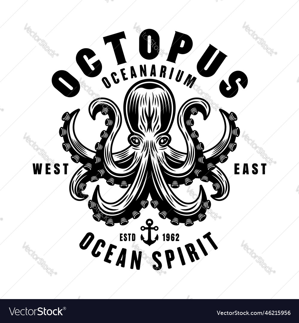 Octopus emblem logo badge label Royalty Free Vector Image Octopus emblem logo badge label Royalty Free Vector Image
