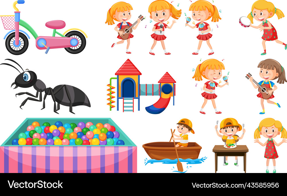 Set of cute kids and objects Royalty Free Vector Image