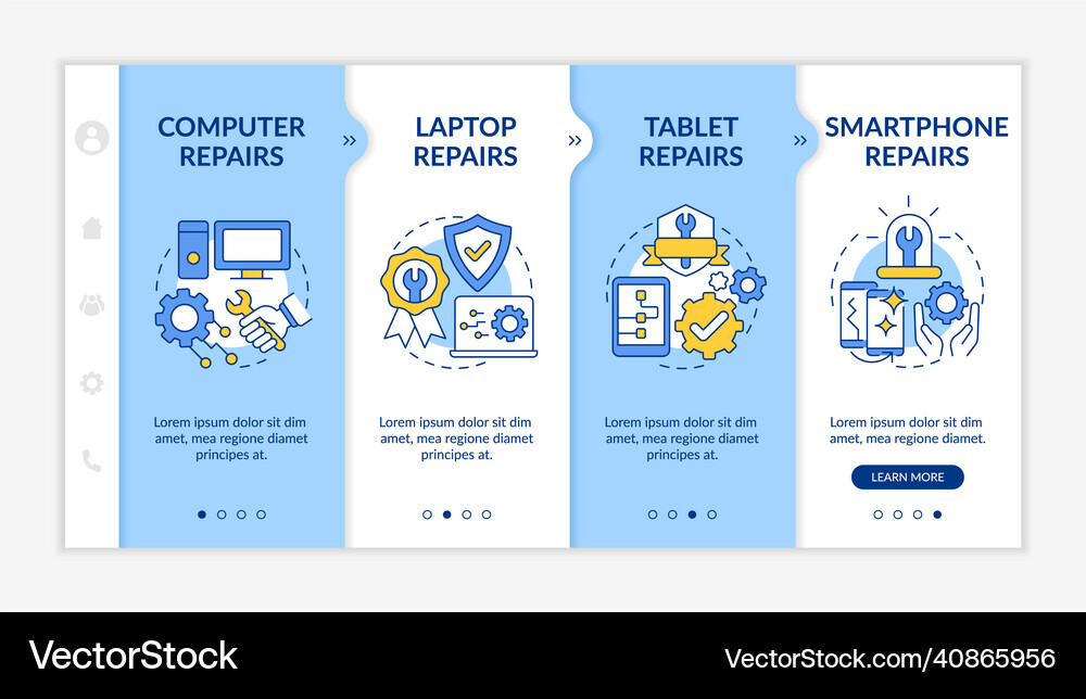 Types of services blue and white onboarding Vector Image