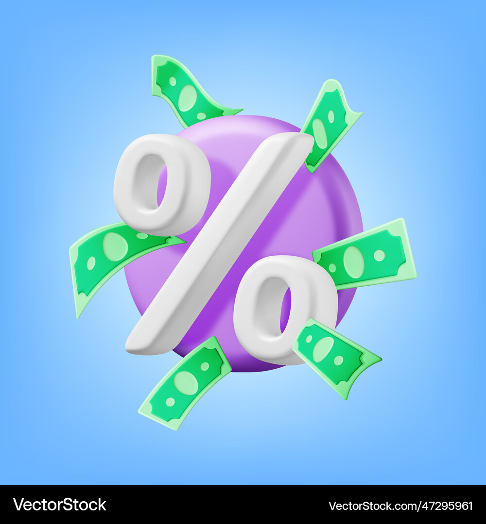 3d realistic percent sign icon with dollars Vector Image