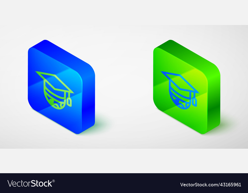 Isometric line graduation cap on globe icon Vector Image