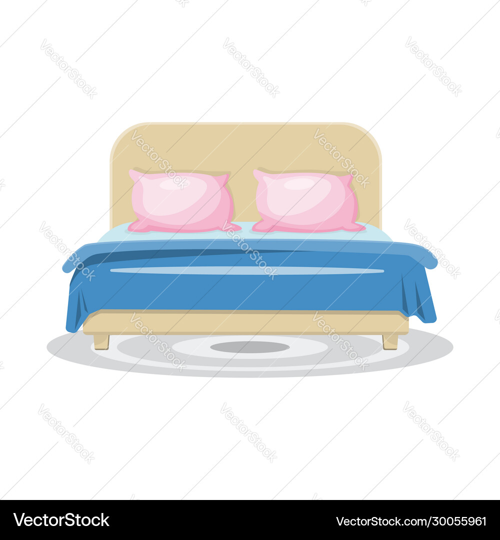 Sleeping bed with pink pillows and blue blanket Vector Image