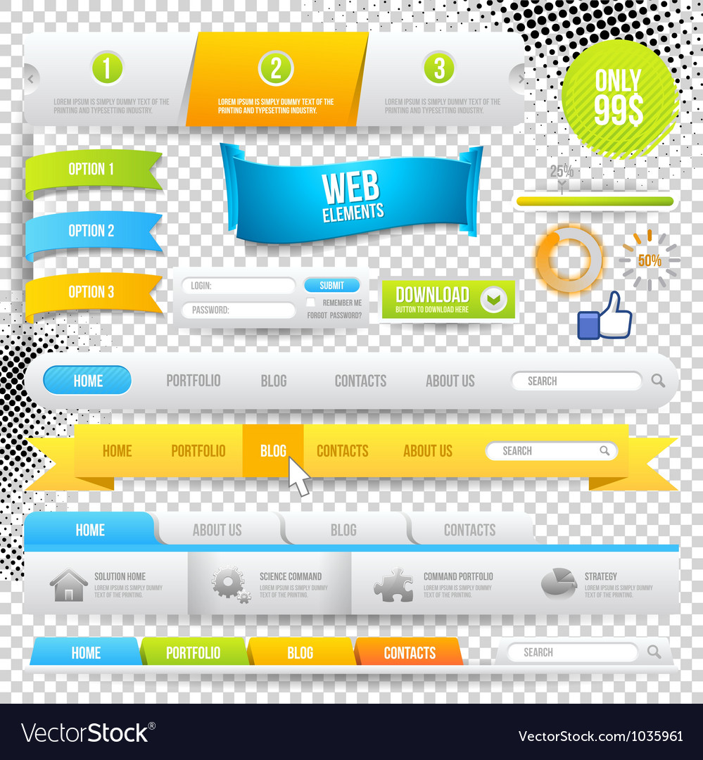 Web elements buttons and labels Royalty Free Vector Image