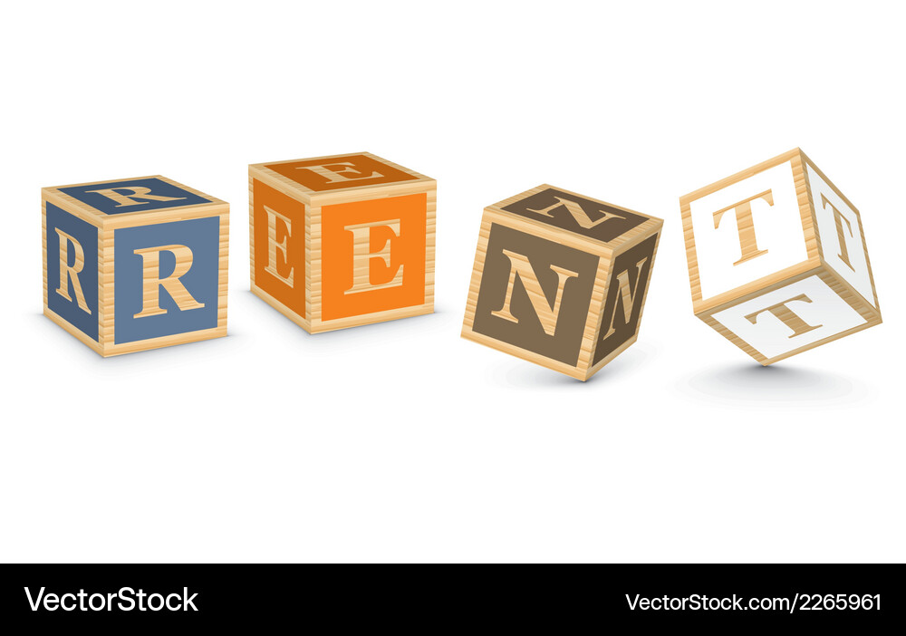 Word rent written with alphabet blocks Royalty Free Vector
