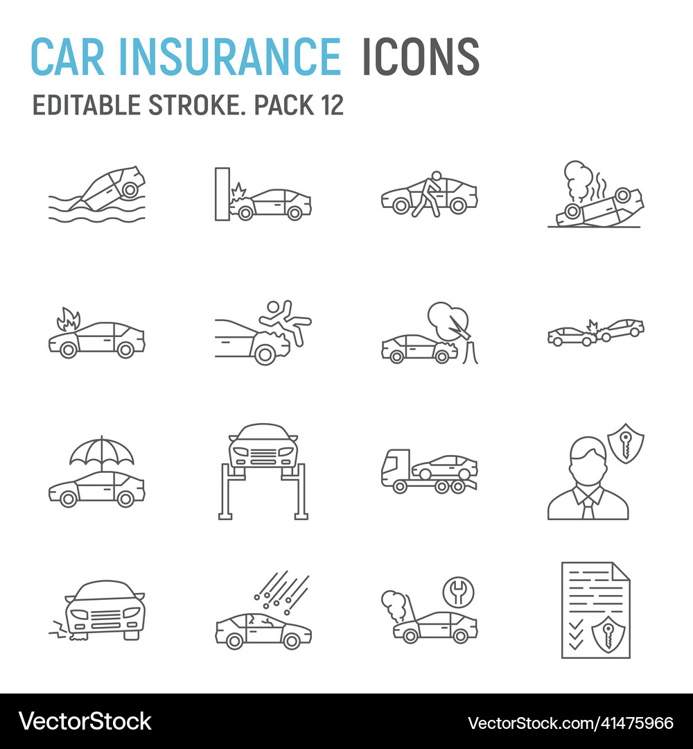 Car insurance line icon set Royalty Free Vector Image