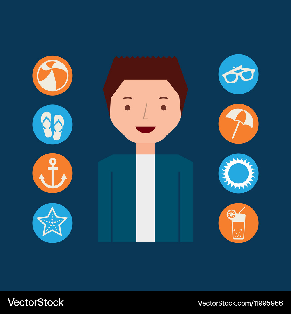 Character young man summer vacation collection Vector Image