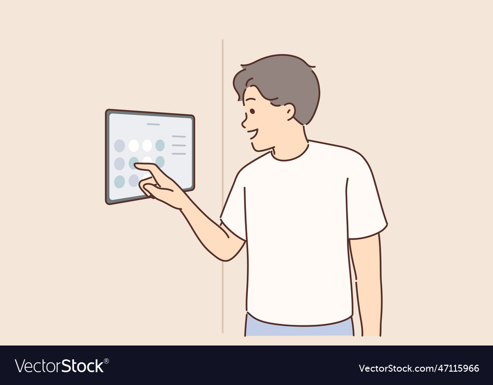 Man controls smart home system using digital panel