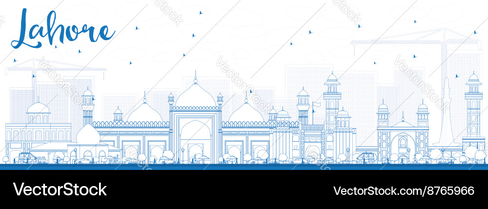Outline lahore skyline with blue landmarks Vector Image