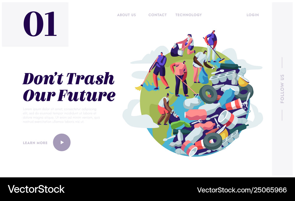 People removing trash from planet cleaning earth Vector Image