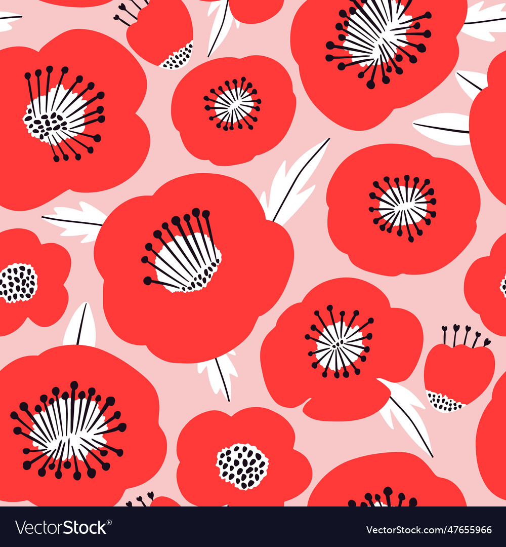 Seamless floral pattern with red poppies Vector Image