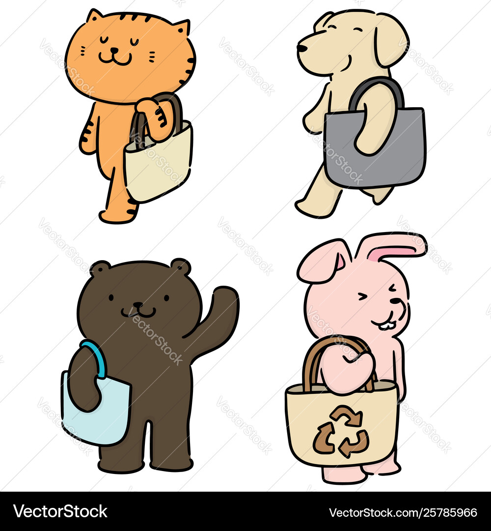 Set animal carrying cloth bag Royalty Free Vector Image