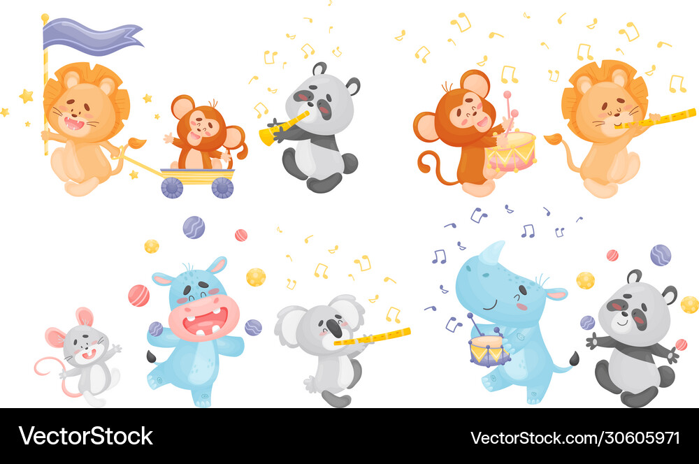 Animals playing musical instruments and juggling Vector Image