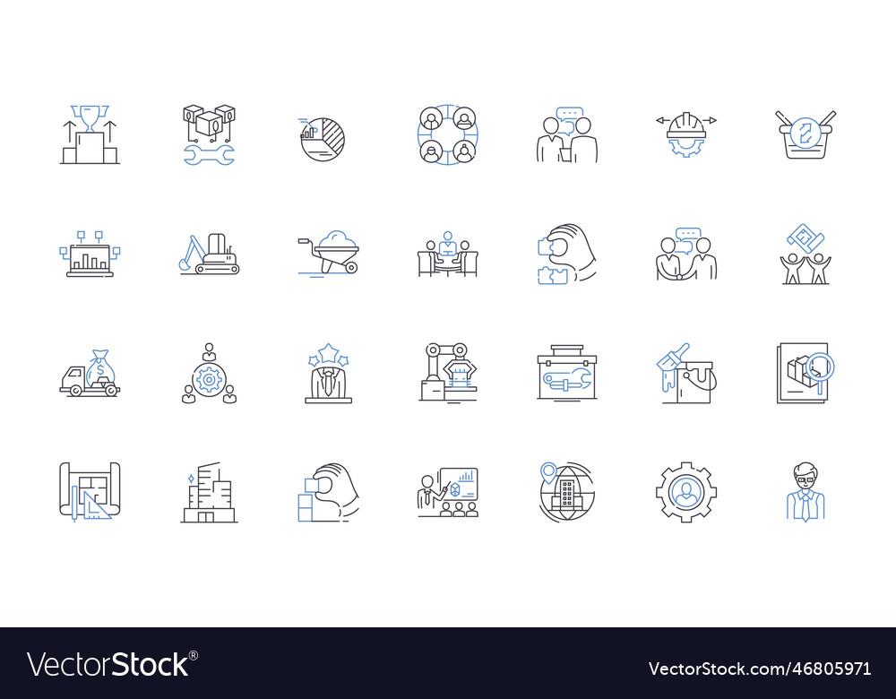 Assembly Line Work Line Icons Collection Conveyor Vector Image
