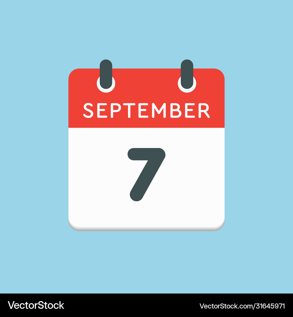 Calendar icon day 7 september template date days Vector Image