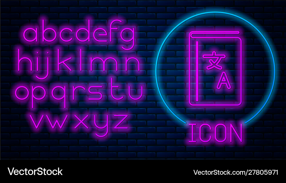 Glowing neon translator book icon isolated Vector Image
