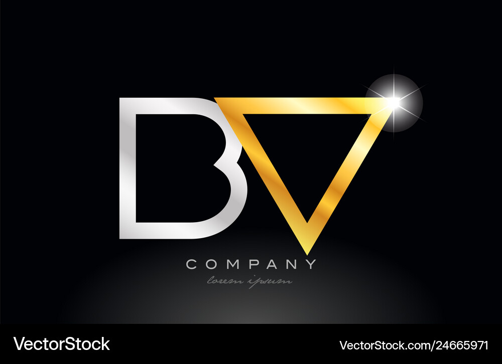 Gold silver alphabet letter bv b v combination Vector Image
