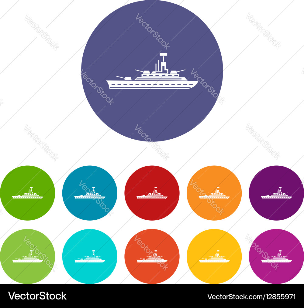 Military warship set icons Royalty Free Vector Image