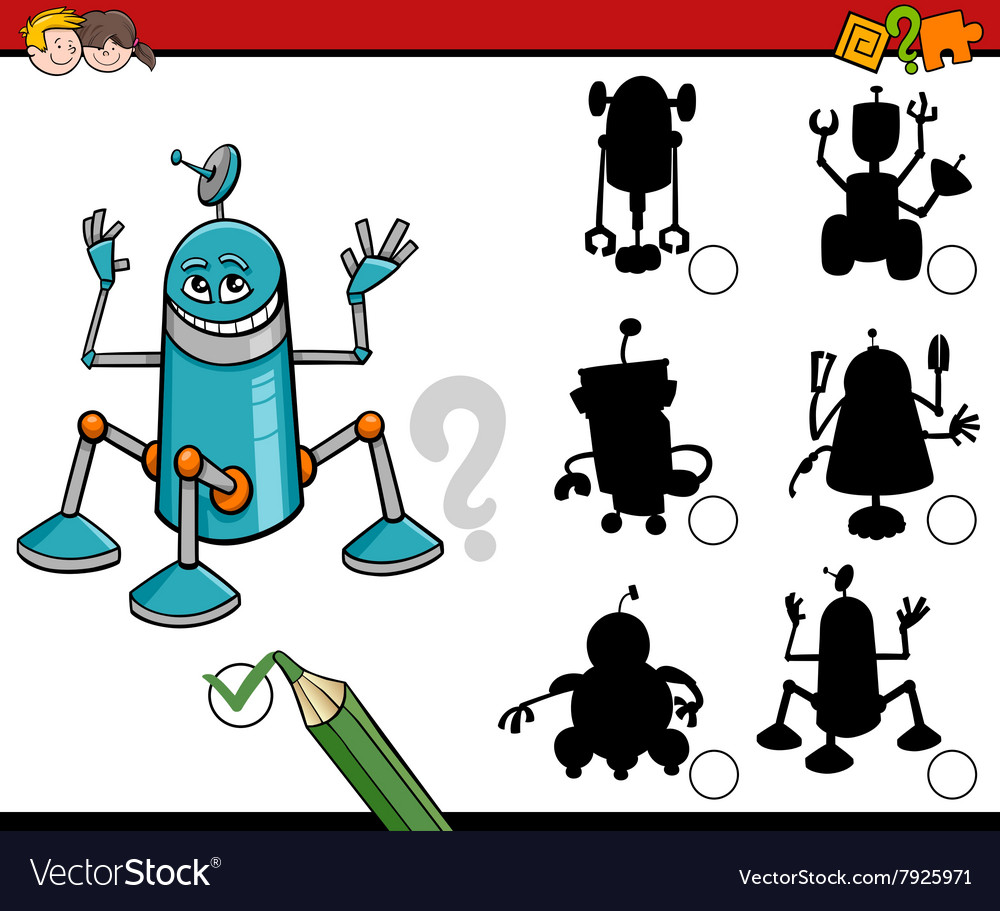 Shadows task with robots Royalty Free Vector Image