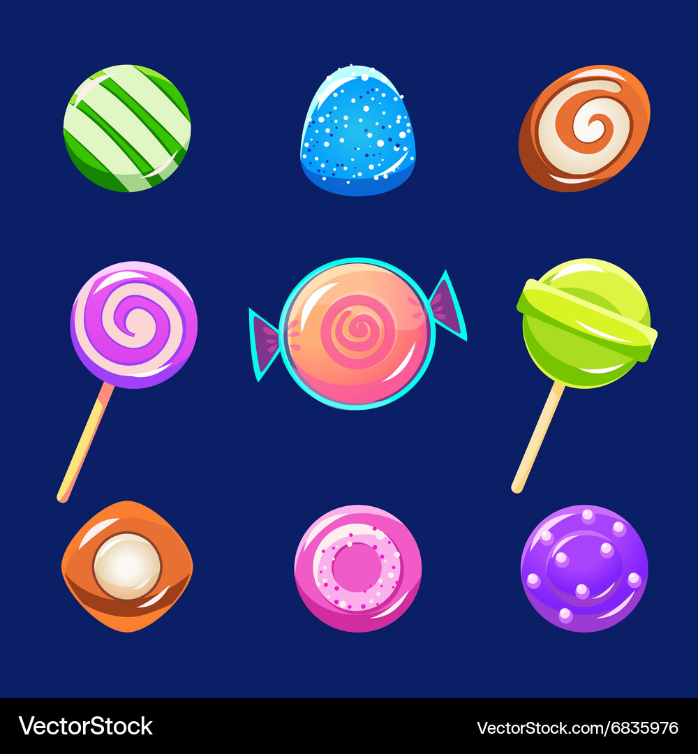 Colorful glossy candies with sparkles Royalty Free Vector