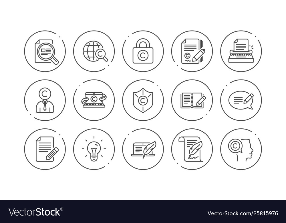 Copywriting line icons copyright typewriter and Vector Image
