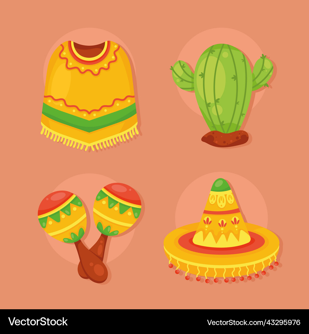 Four mexican culture icons Royalty Free Vector Image