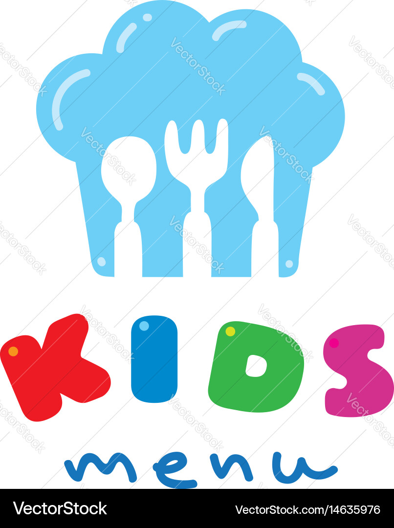Kids menu logo with chefs hat spoon fork and knife