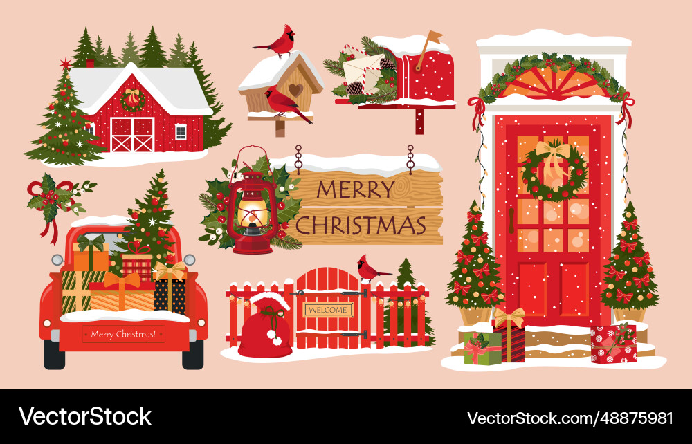 Christmas farmhouse set Royalty Free Vector Image