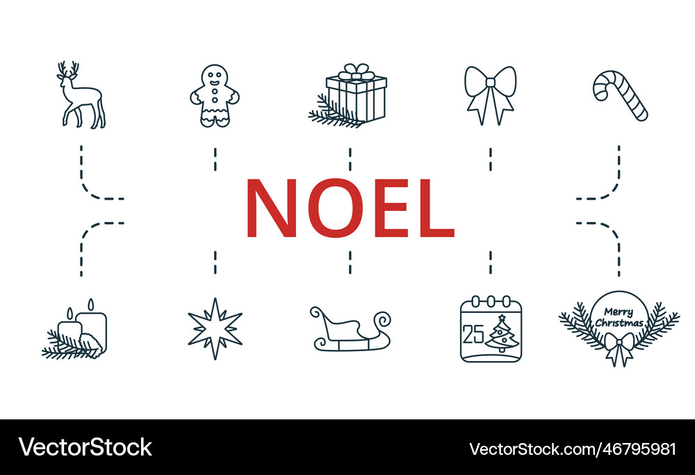 Noel outline set creative icons elk gingerbread Vector Image