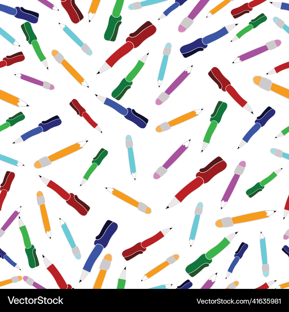 School seamless pattern with colorful pens and pen