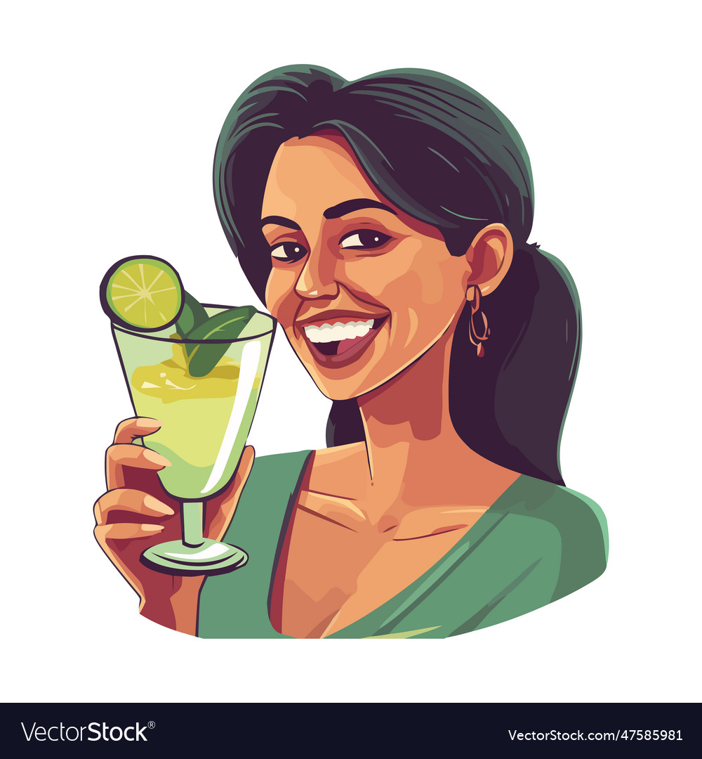 Smiling woman holding fruity cocktails at bar Vector Image Smiling woman holding fruity cocktails at bar Vector Image
