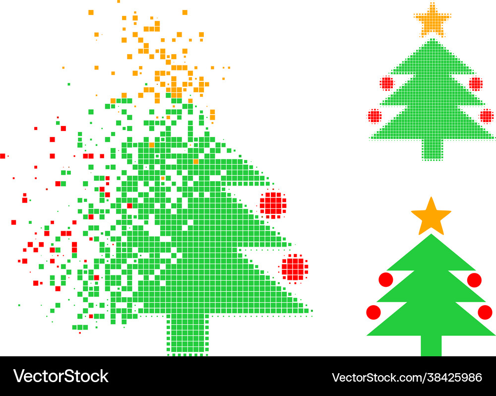 Burst pixel christmas tree glyph with halftone Vector Image