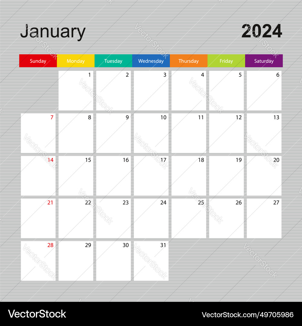 Calendar page for january 2024 wall planner Vector Image