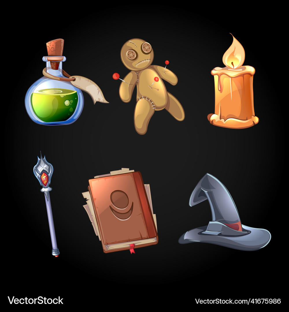 Fairy tale magic icons set in cartoon style Vector Image